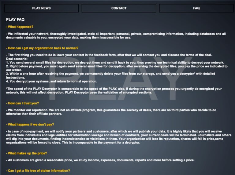 Play Ransomware: Analysis, Detection, and Mitigation