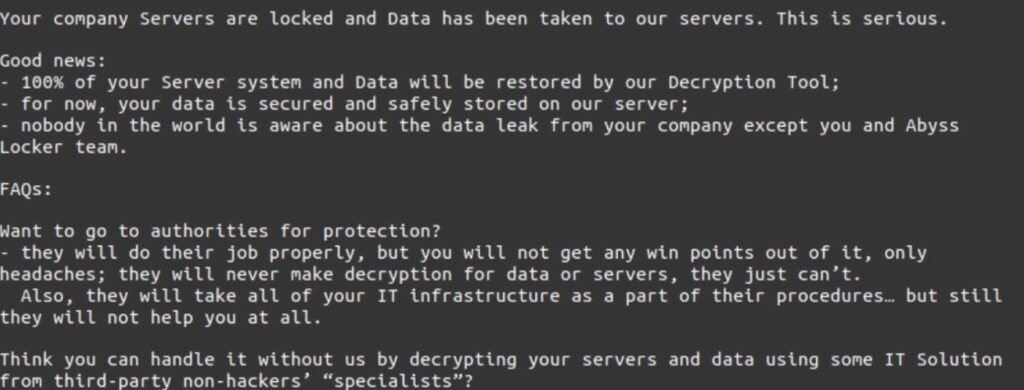 Abyss Locker Ransomware: Analysis, Detection, and Mitigation